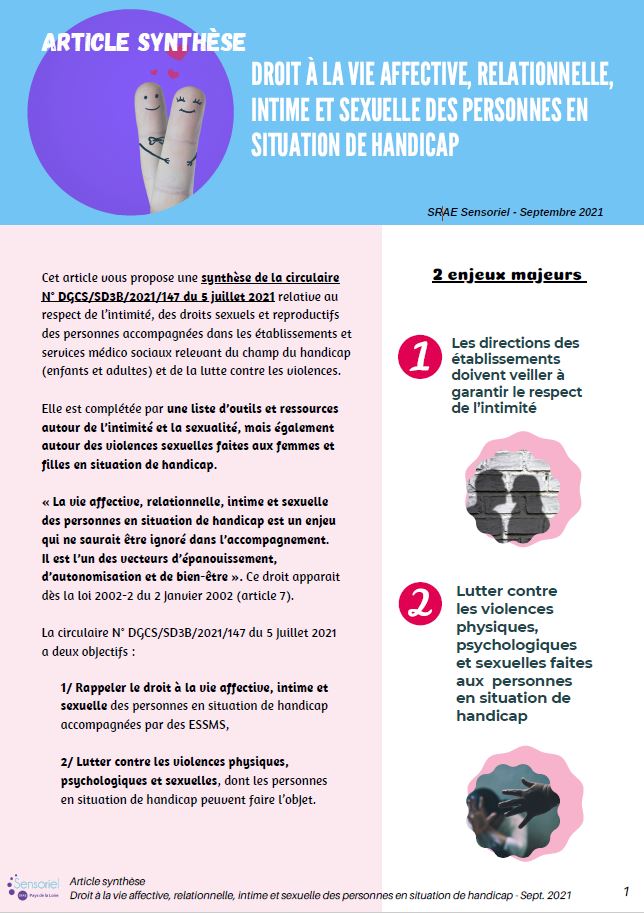 Article De Synthèse Droit à La Vie Affective Relationnelle Intime
