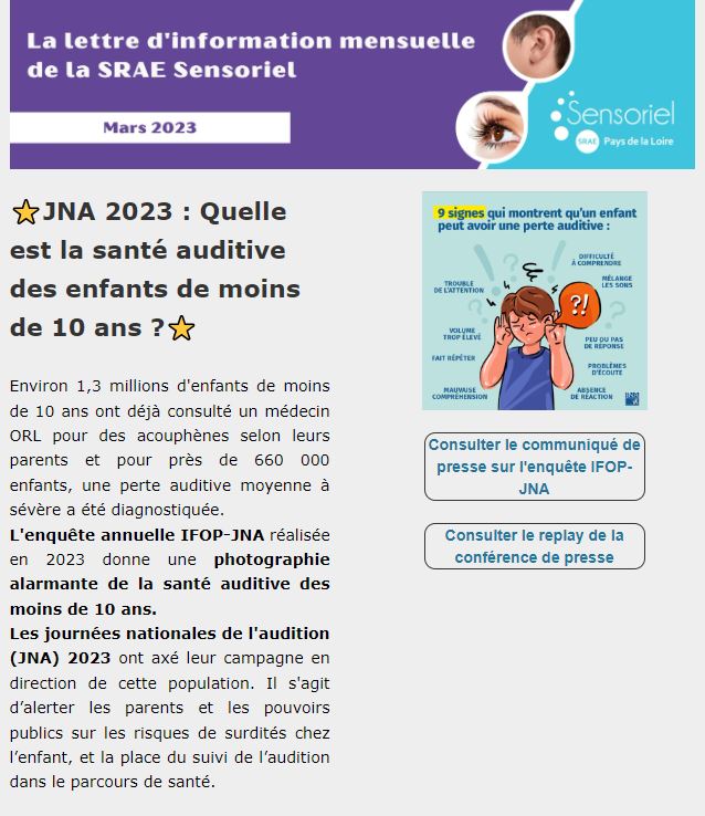 Lettre d'information NEWSLETTER SRAE SENSORIEL- MARS 2023 - SRAE Sensoriel